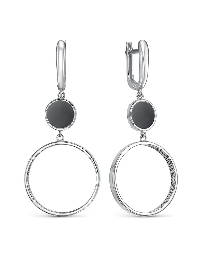 Серьги с подвесками, двусторонние, серебро, 925 проба, родирование, оникс