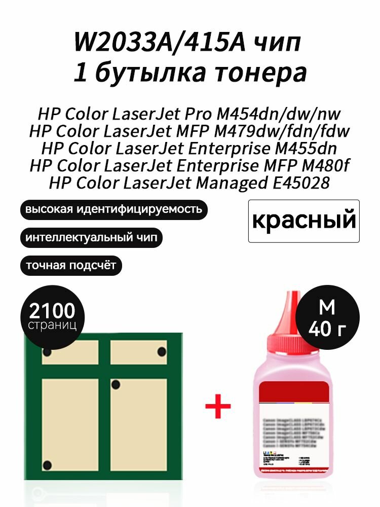 W2033A (HP415A) тонер 40гр + чип для HP Color LaserJet Pro M454dn M454dw M479dw M479fdn M479fdw M454nw M455dn M480f E45028