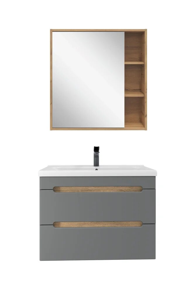 Мебель для ванной комнаты SanStar Diva 70 подвесная, графит софт, дуб вотан, раковина Миранда 70
