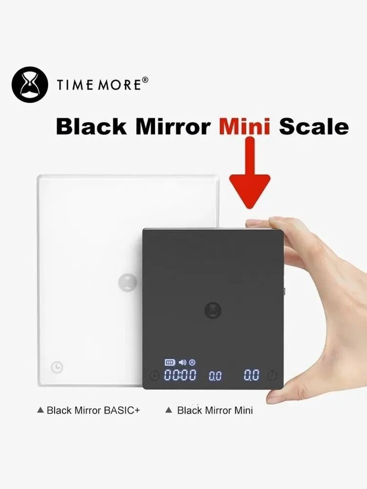 Timemore Электронные кухонные весы Black Mirror Mini (индикация расхода, хронометраж, высокоточное измерение 0,1 г), черный матовый