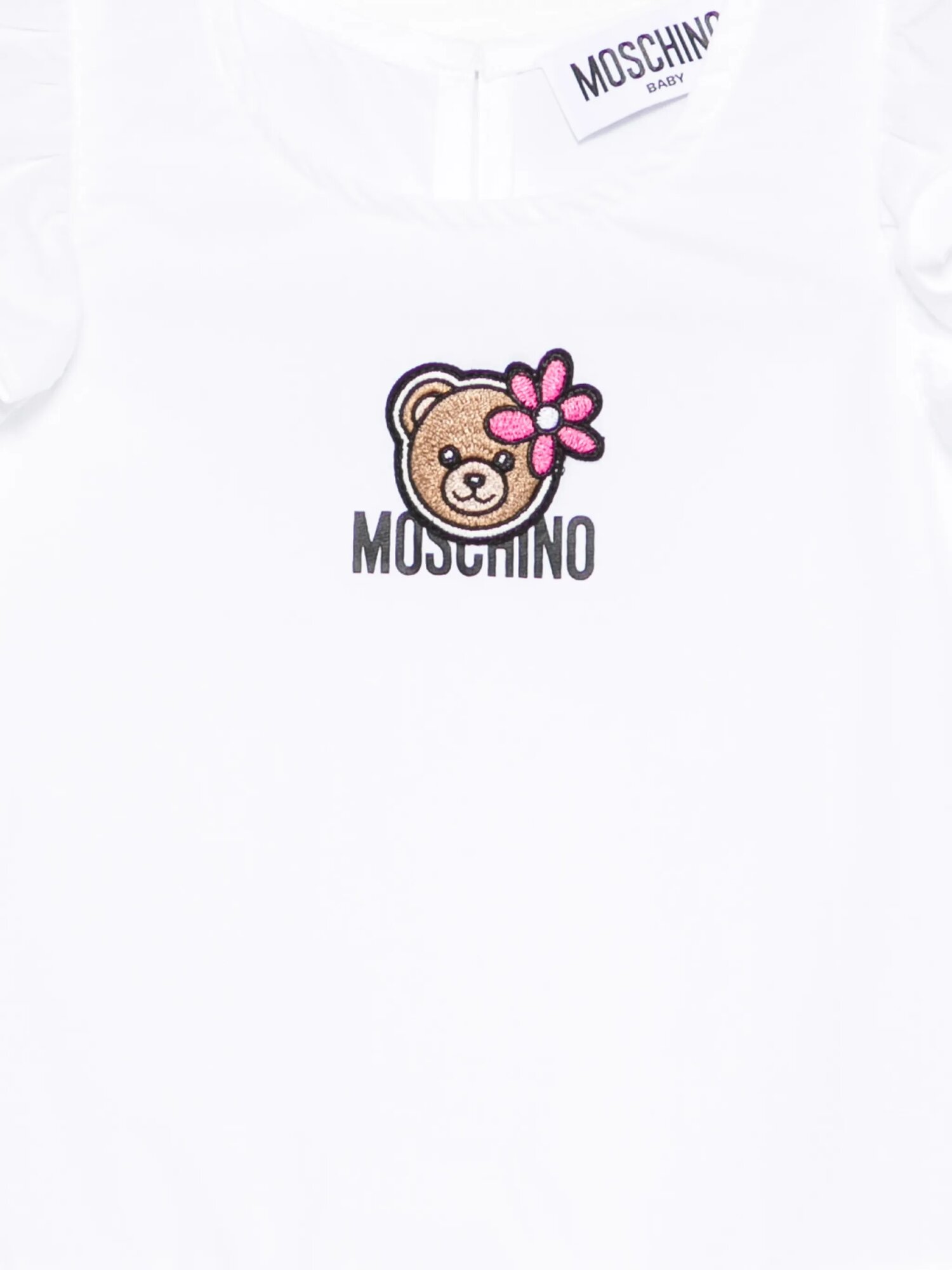 Платье MOSCHINO Bear-embroidered ruffled dress, размер 2 года, белый — фото 1