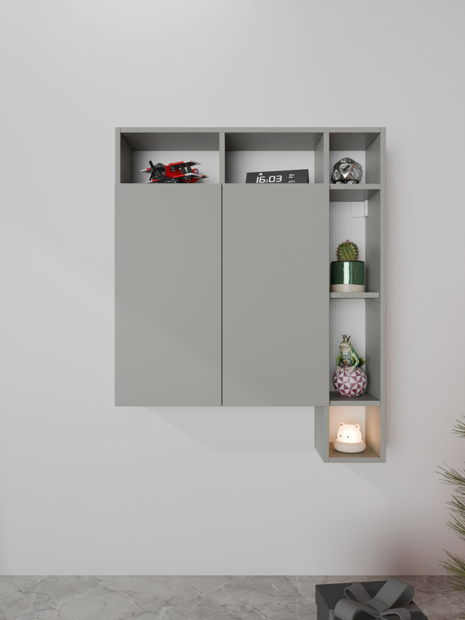 Изумлит Полка навесная закрытая модуль Эра 98.3х79.3х21.6 см, шиншилла серая