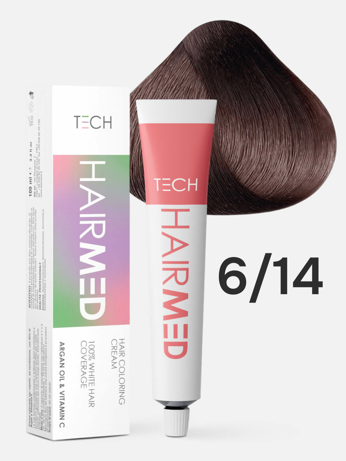 Крем - краска для волос профессиональная Hairmed 6/14 Темный русый Шоколадный, 100 мл