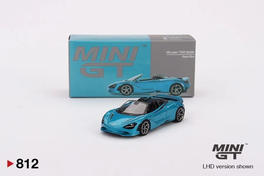 Коллекционная машинка 1:64 McLaren 750S Spider Belize Blue LHD Mini GT