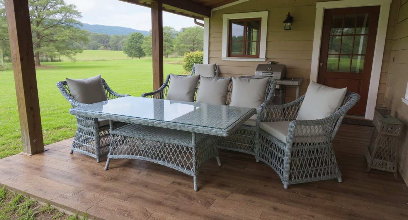 Комплект плетеной мебели Маболо, искусственный ротанг, 4 персоны, стол+лавка+2 кресла, цвет Серый