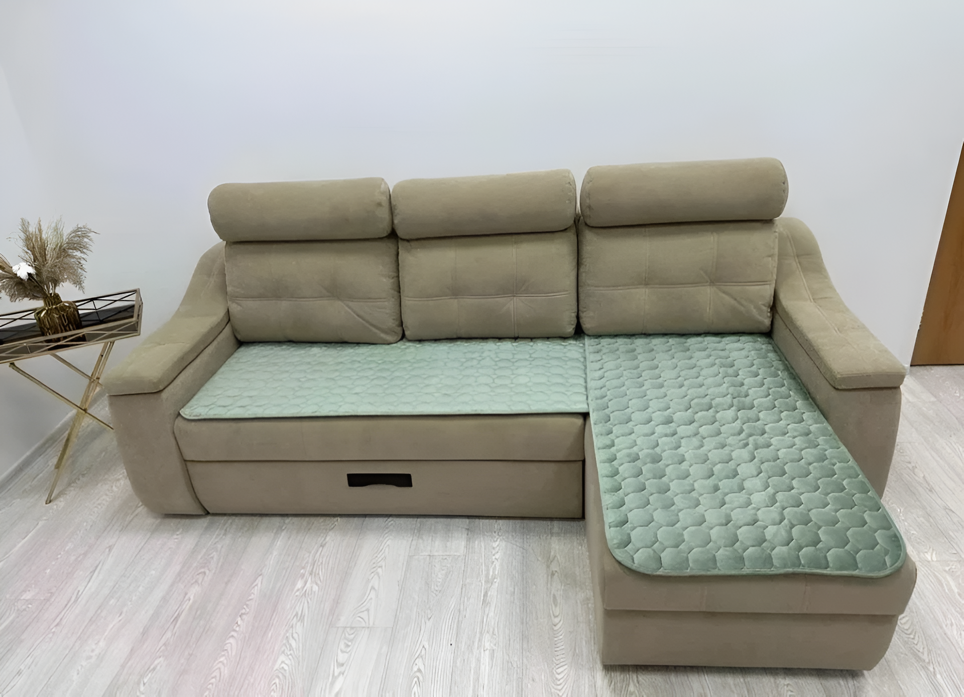 Дивандек Elegans , для дивана, стеганый, оливковый, 90x210см - 1 штука