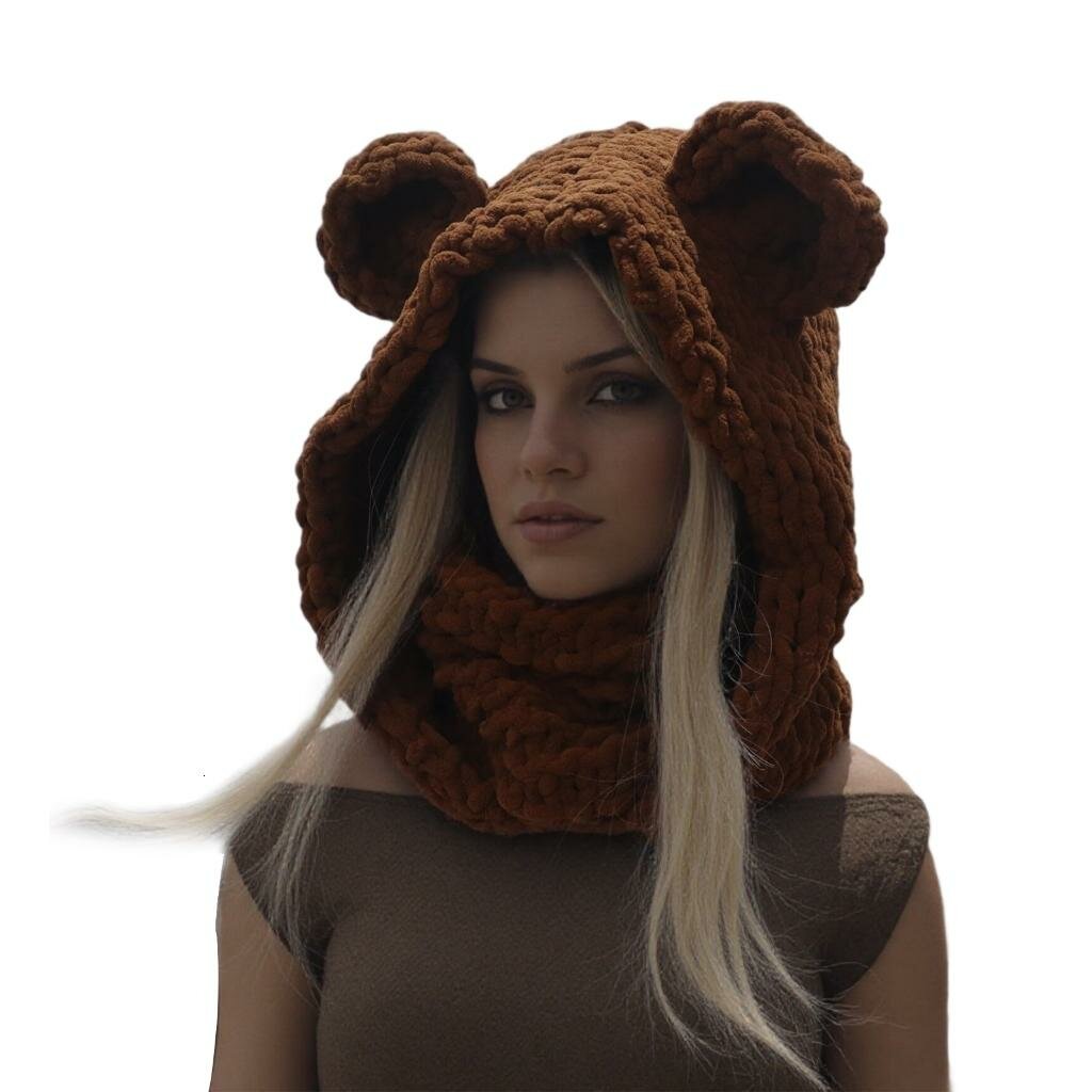 Зимняя шапка-чулок с ушками медведя, Кофе