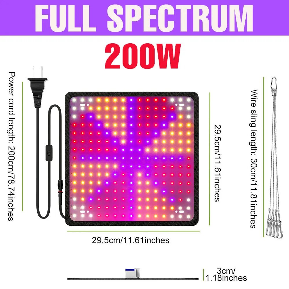 Светодиодная лампа для растений Quantum Board 200W Full Spectrum, EU plug