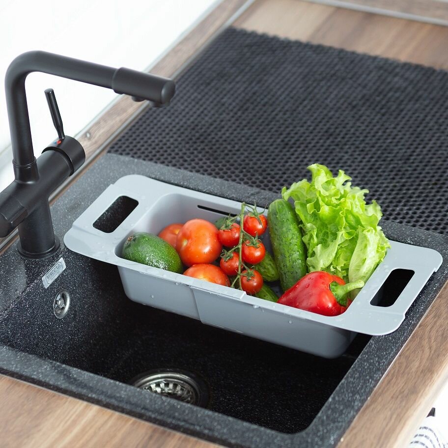 Дуршлаг Альтернатива Раздвижной на раковину, пластиковый, 375х170х85 мм (М8409)