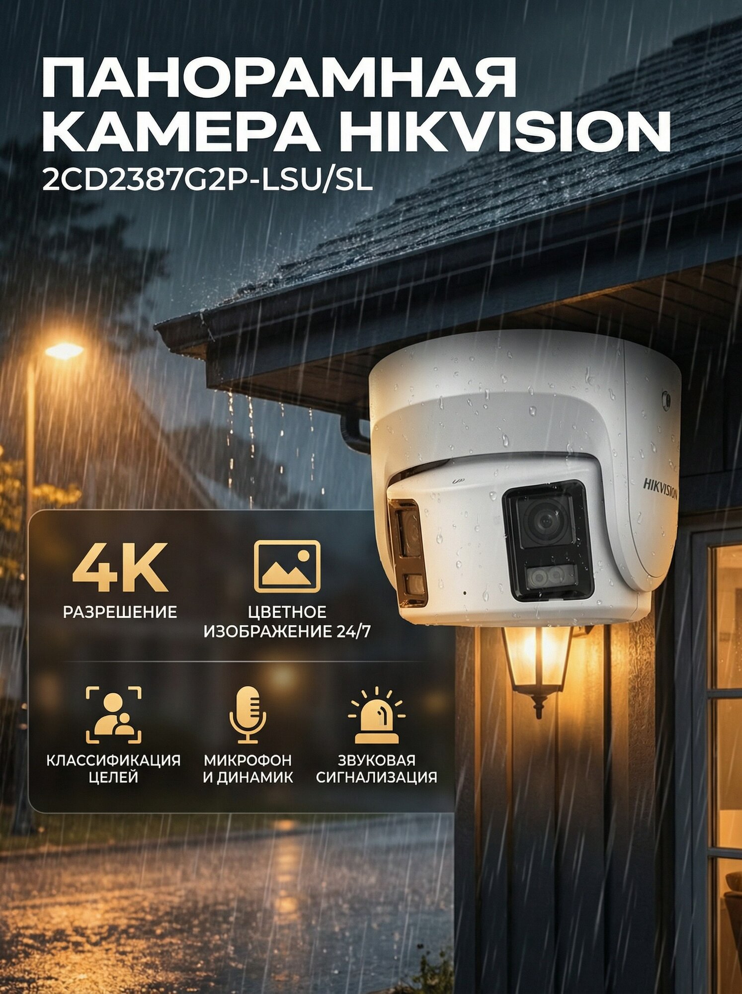 Панорамная камера видеонаблюдения 8 mpix IP Hikvision DS-2CD2387G2P-LSU/SL(4mm)(C) 4-4мм цв. Global версия