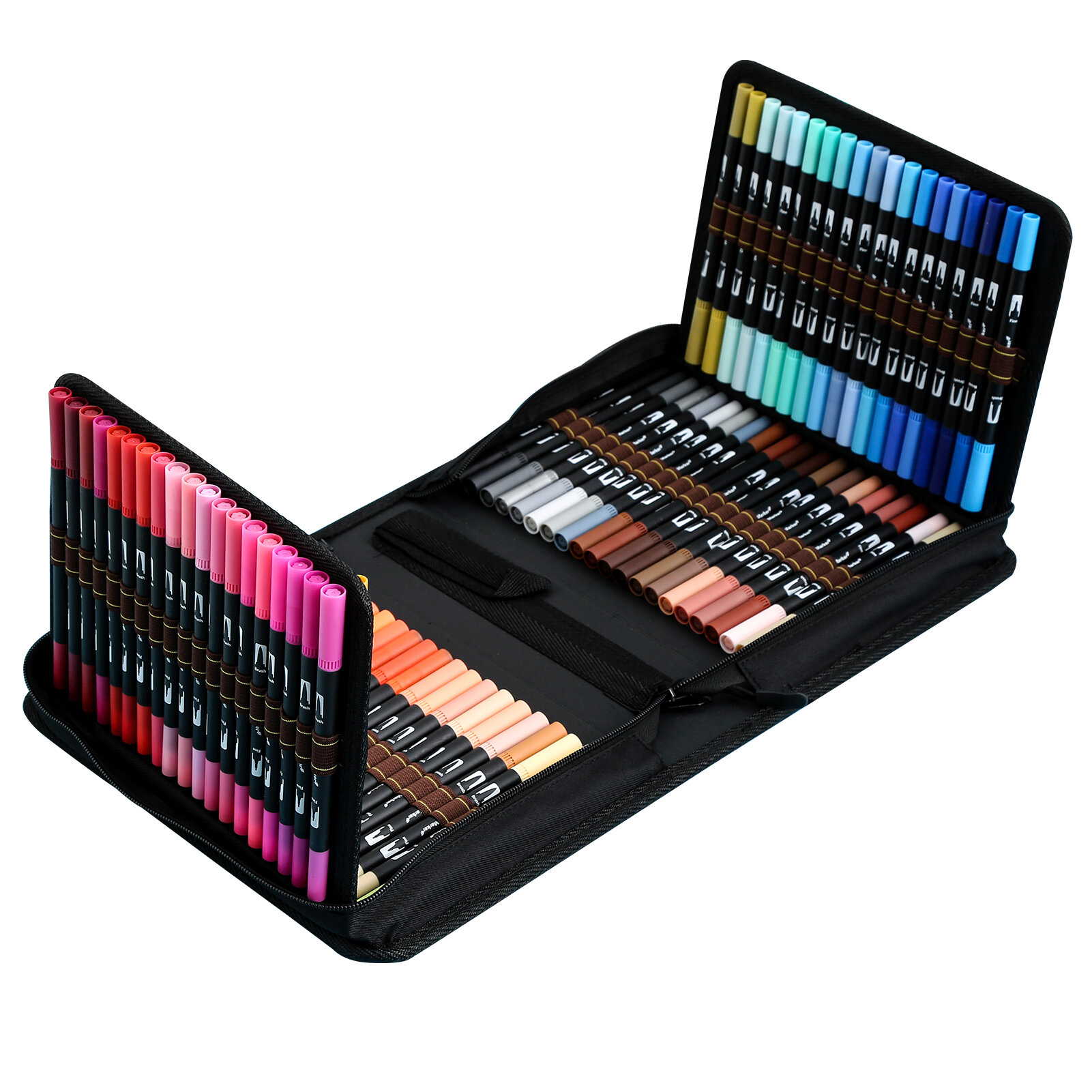 Набор двусторонних кистевых ручек 120 цветов с кистью и тонким наконечником Черная ручка Белая ручка (выбор) Двусторонний наконечник Кисть (1-2мм) Тонкий (0.4мм) Длина ручки 16.1см Для детей взрослых художников Рисование Скетчинг Цветирование Каллиграфия