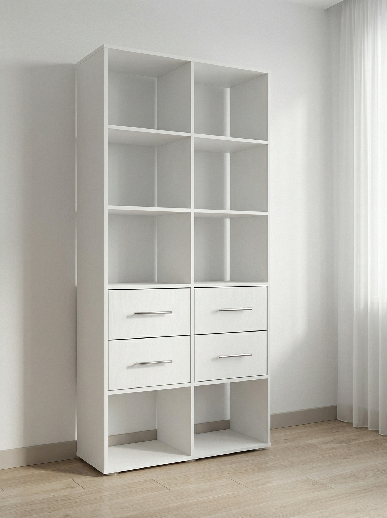 Стеллаж открытый напольный с 4 ящиками Стим-14, ШхГхВ: 80х35х180 см, белый