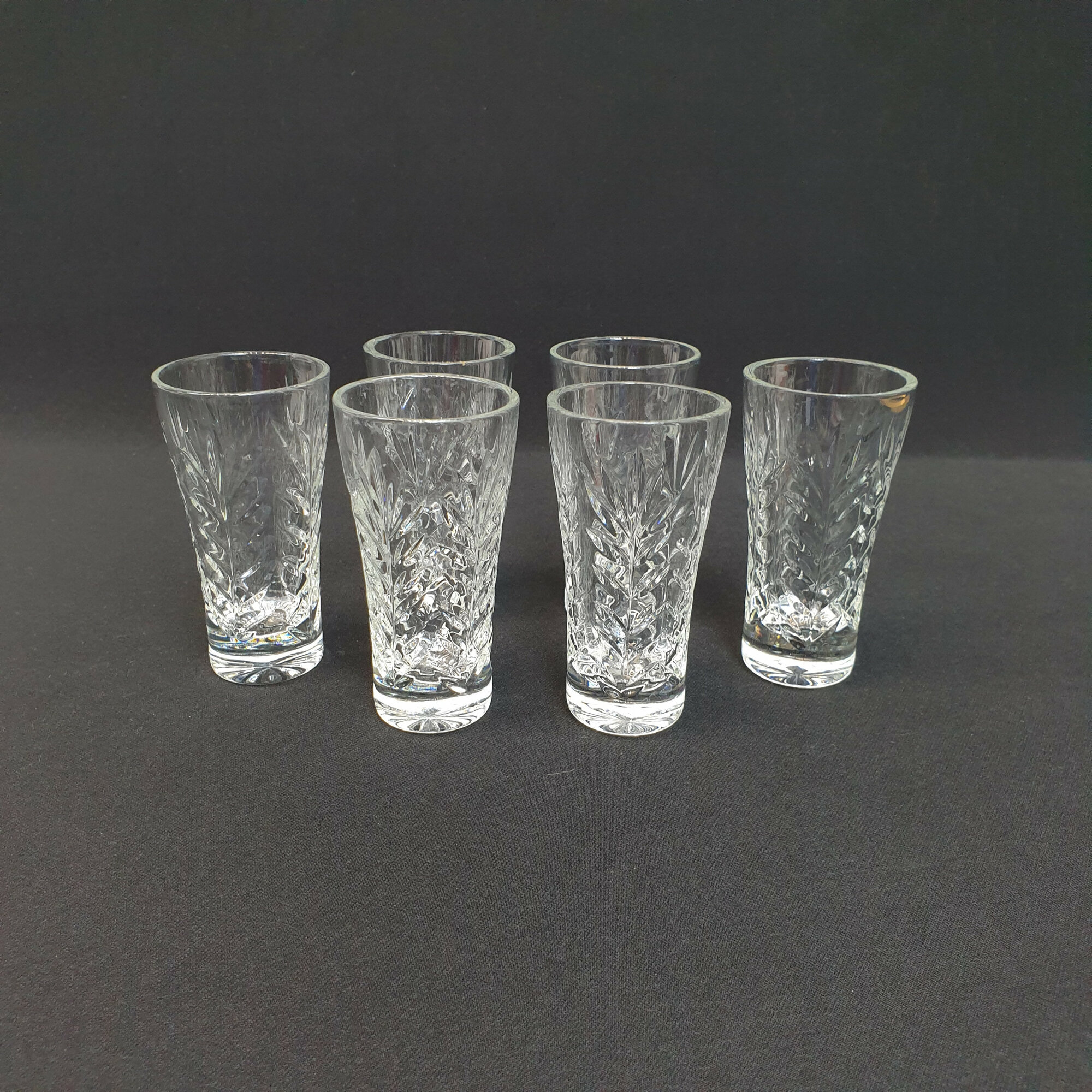 Винтажный набор из 6 стопок, хрусталь 70 мл, высота 9 см, СССР