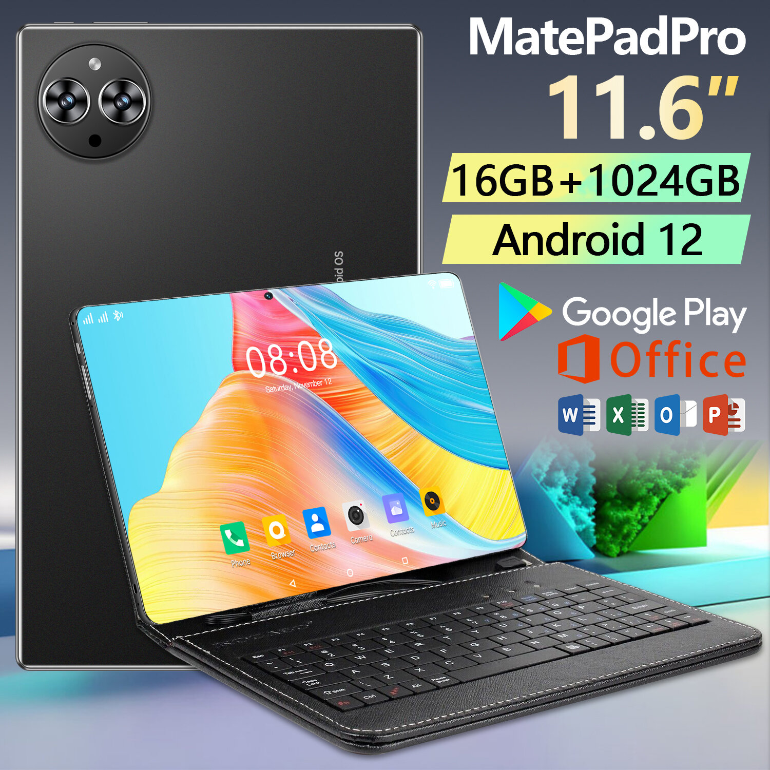 Планшет 16/1024GB 11.6 дюйм Android 13 / Клавиатура, мышь и Чехол