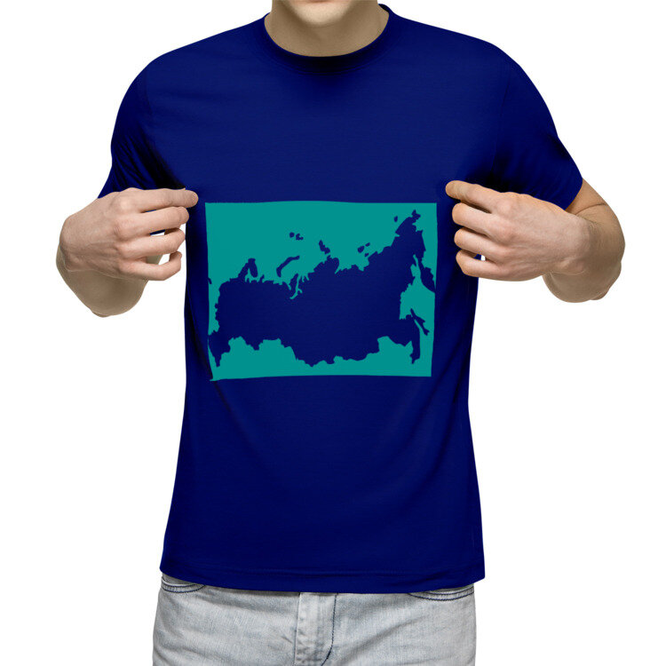 Мужская футболка «Россия. Силуэт страны географическая карта» (синий, 2XL)