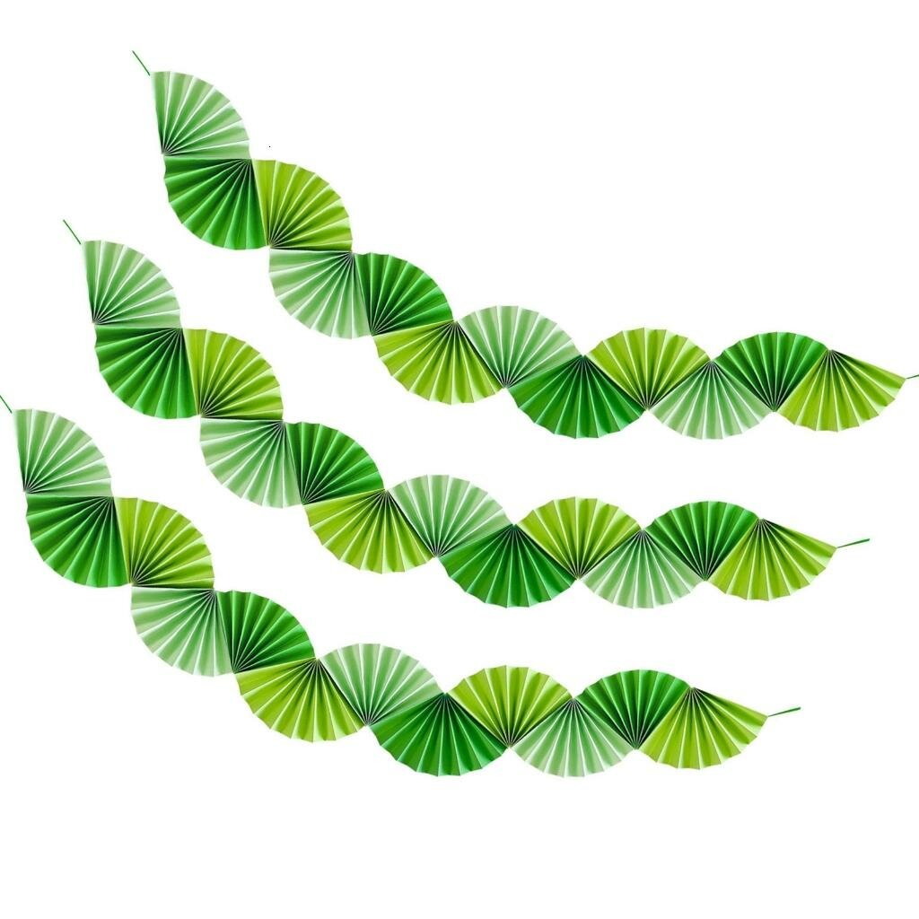 Трёхцветные бумажные веерные флажки для дня рождения, Зеленый