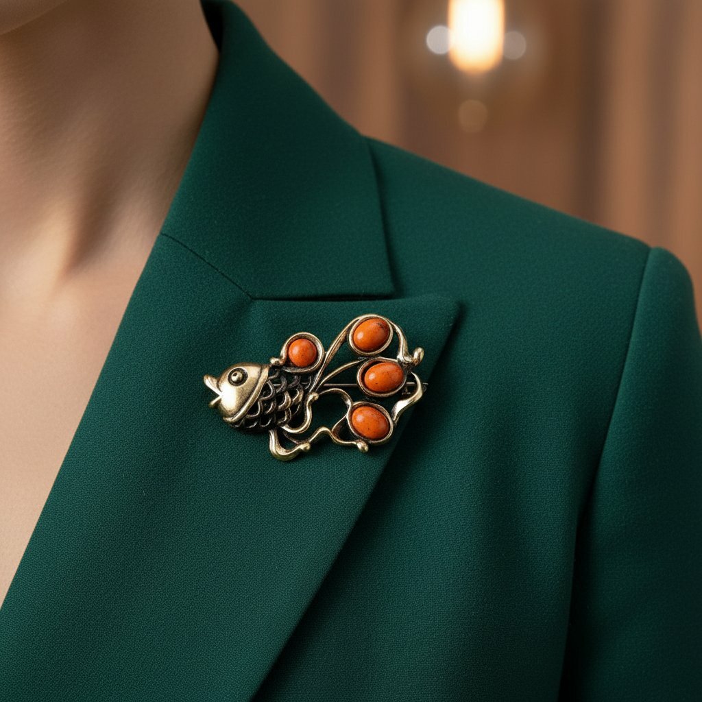 Брошь, янтарь