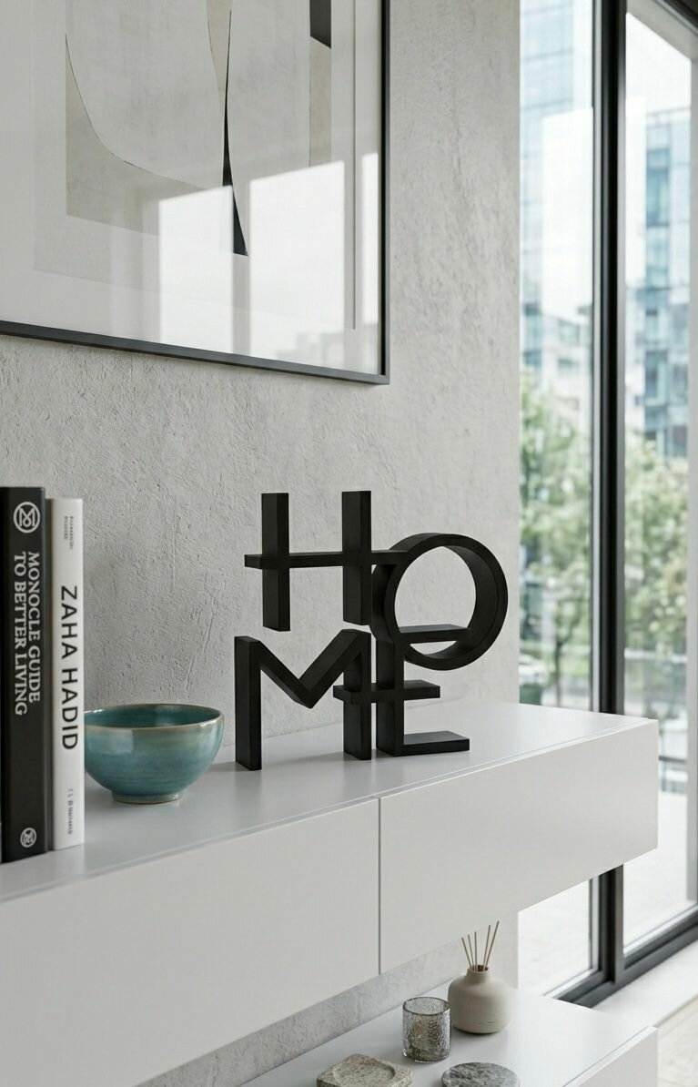 Интерьерная декоративная табличка HOME, черная, 15 см, современный минимализм