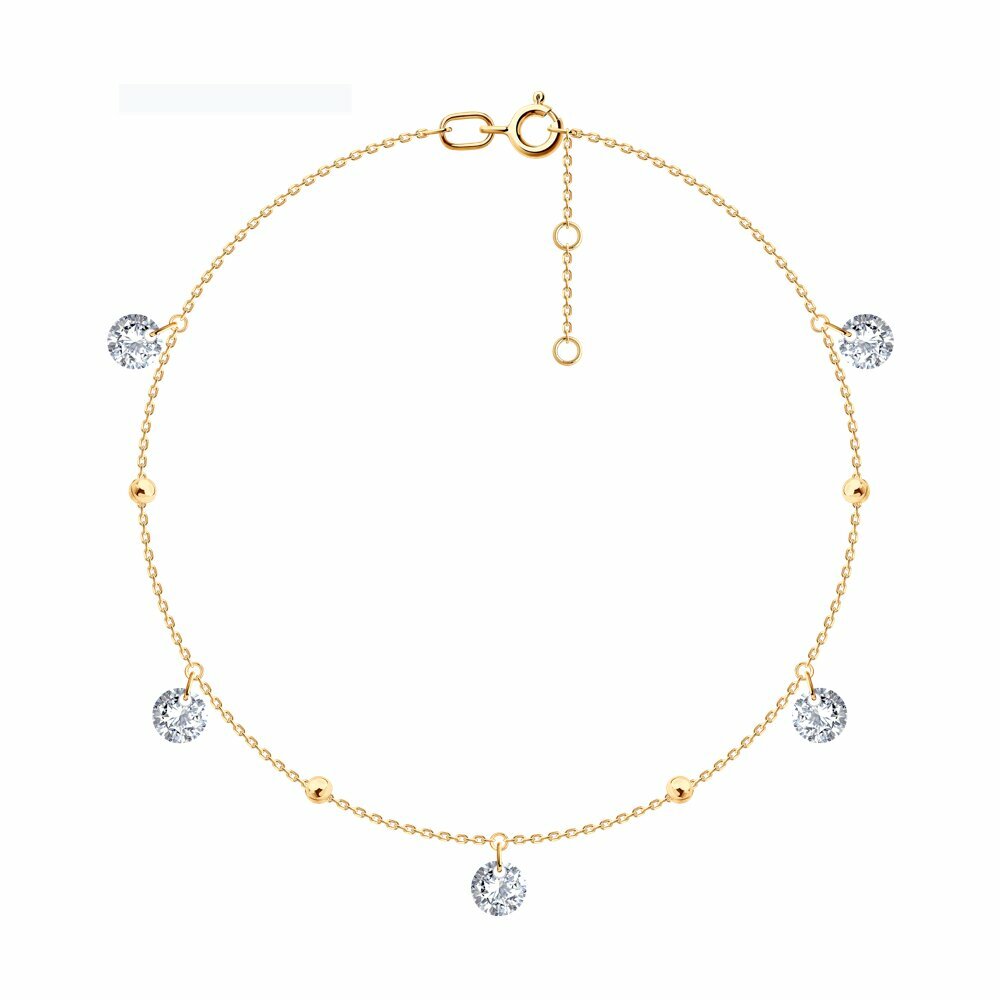 Браслет, красное золото, 585 проба, фианит