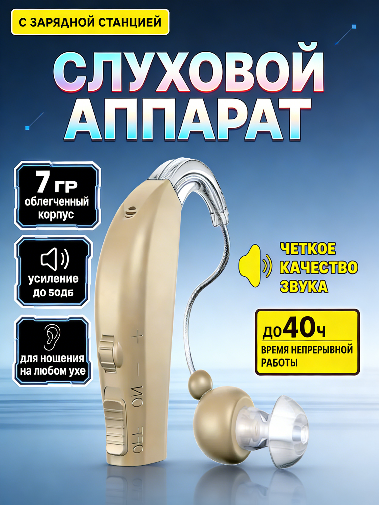 Слуховой аппарат для пожилых с зарядкой и усилителем звука