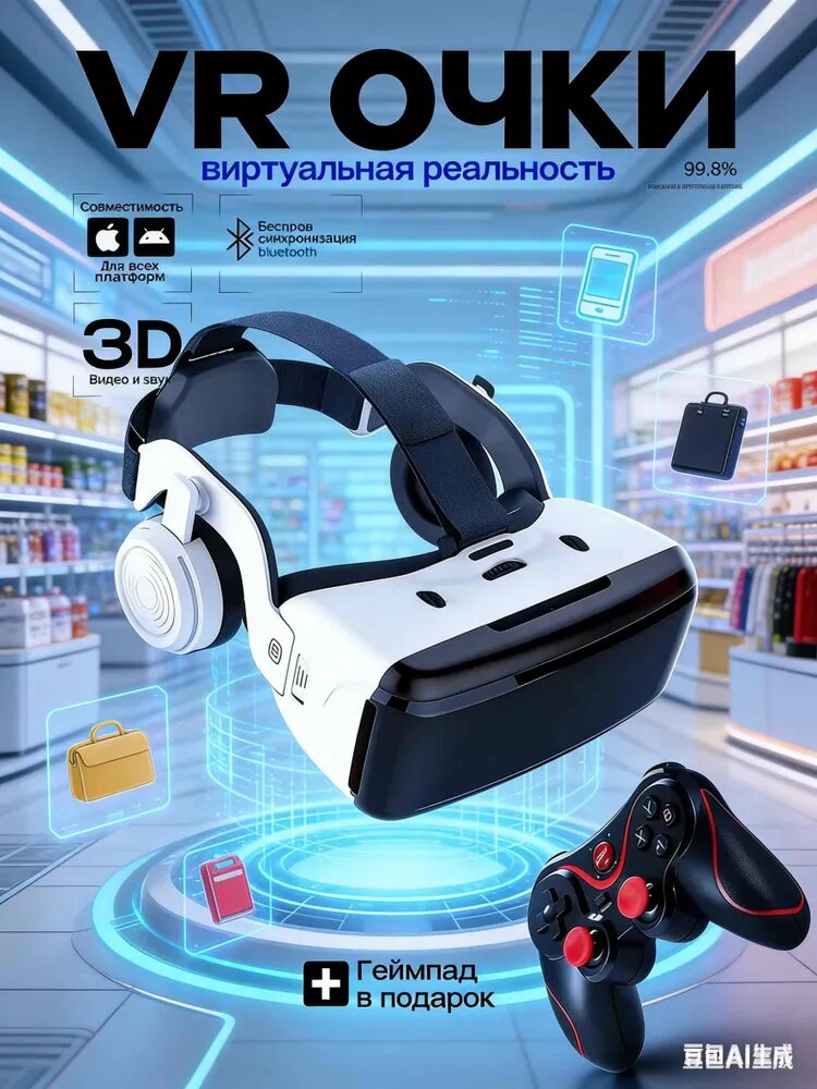 VR-очки с геймпадом для смартфона, погружение в виртуальную реальность