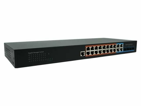 Optimus U1IM-16G/4GS Сетевой неуправляемый PoE-коммутатор ( 16 портов до 1000Mbps RJ-45, PoE, 4 порта до 1000 Mbps RJ-45, Uplink (combo), 4 порта до 1000 Mbps SFP, 1 консольный порт RJ-45)
