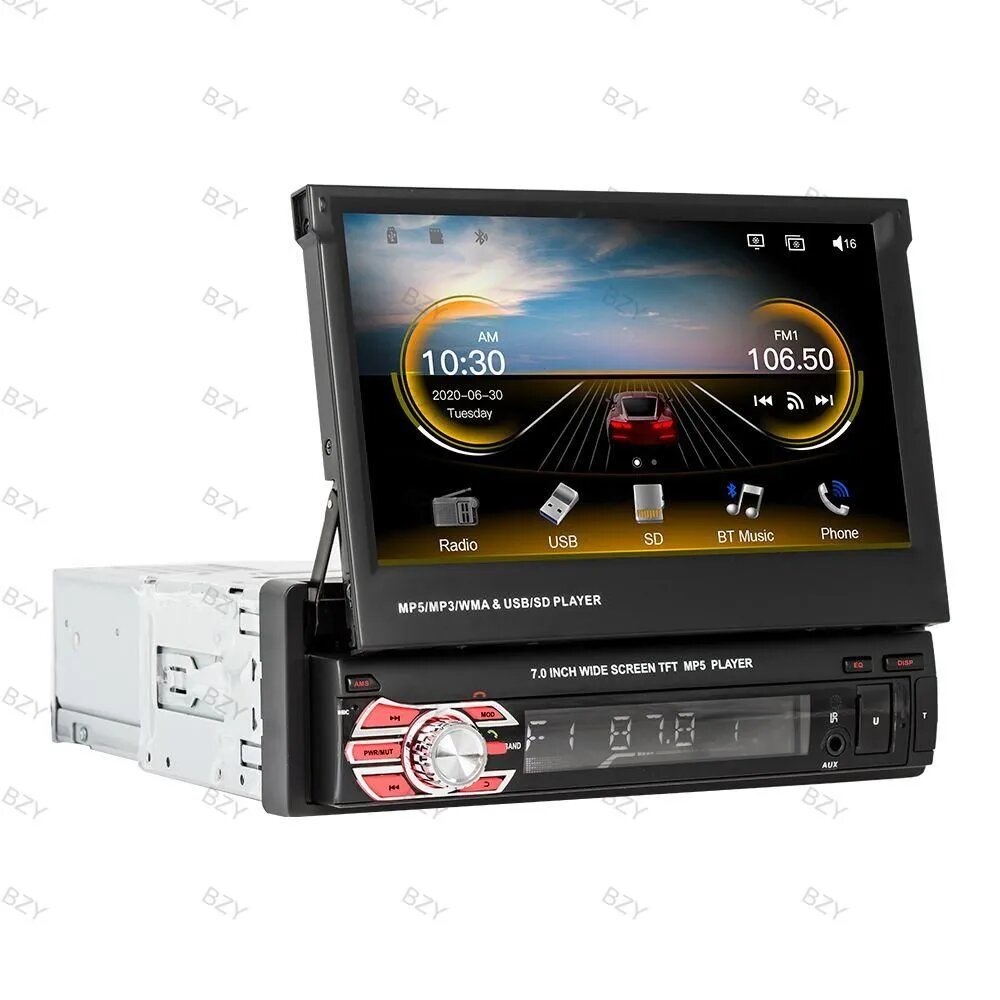 Автомагнитола с Bluetooth, RDS, AUX, MP5/MP3/WMA & USB/SD PLAYER, 7.0 INCH WIDE SCREEN TFT MP5 PLAYER, черный — фото 1