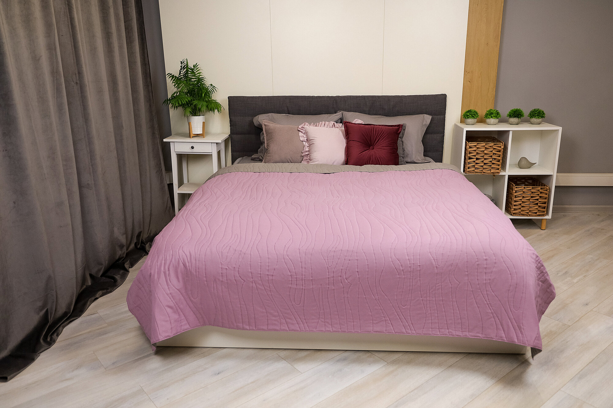 Покрывало 200х220, двухстороннее, цвет лиловый, растительный рисунок, БельВита