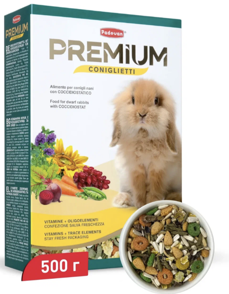 Корм сухой для кроликов Padovan PREMIUM Coniglietti комплексный с кокцидиостатиком (500 г)