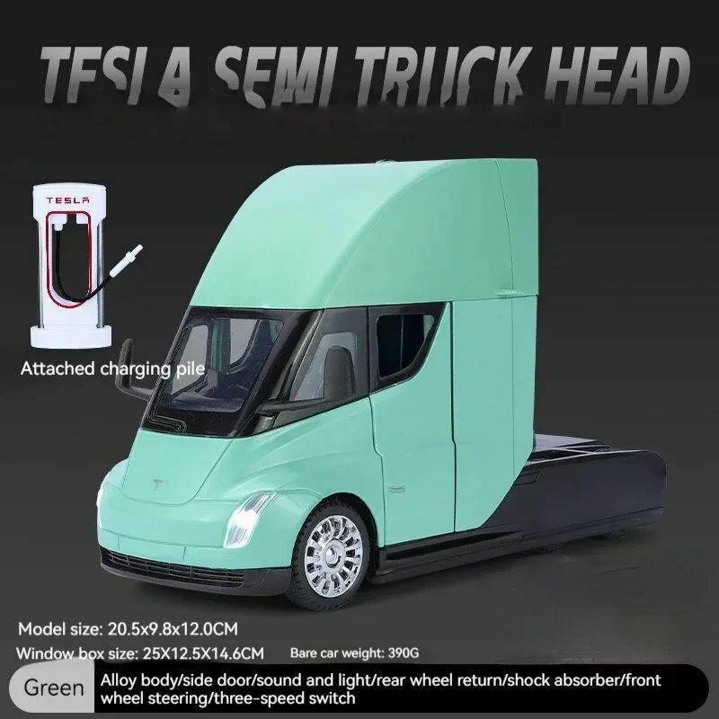 1:24 Tesla Semi Truck Trailer, Сплавная модель автомобиля, подарки для мальчиков, коллекционные хобби, подарки на день рождения