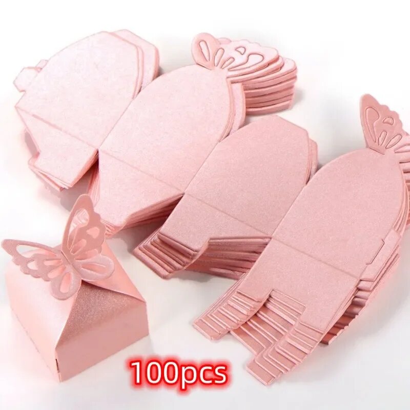 Картонные подарочные коробки с бабочками 50 шт Pink 100PCS