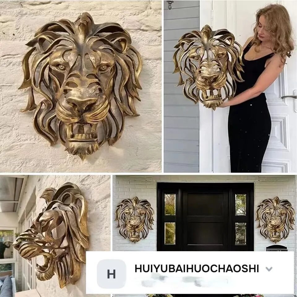 Статуэтка голова льва, высота 20 см, длина 16 см, металл, для декора