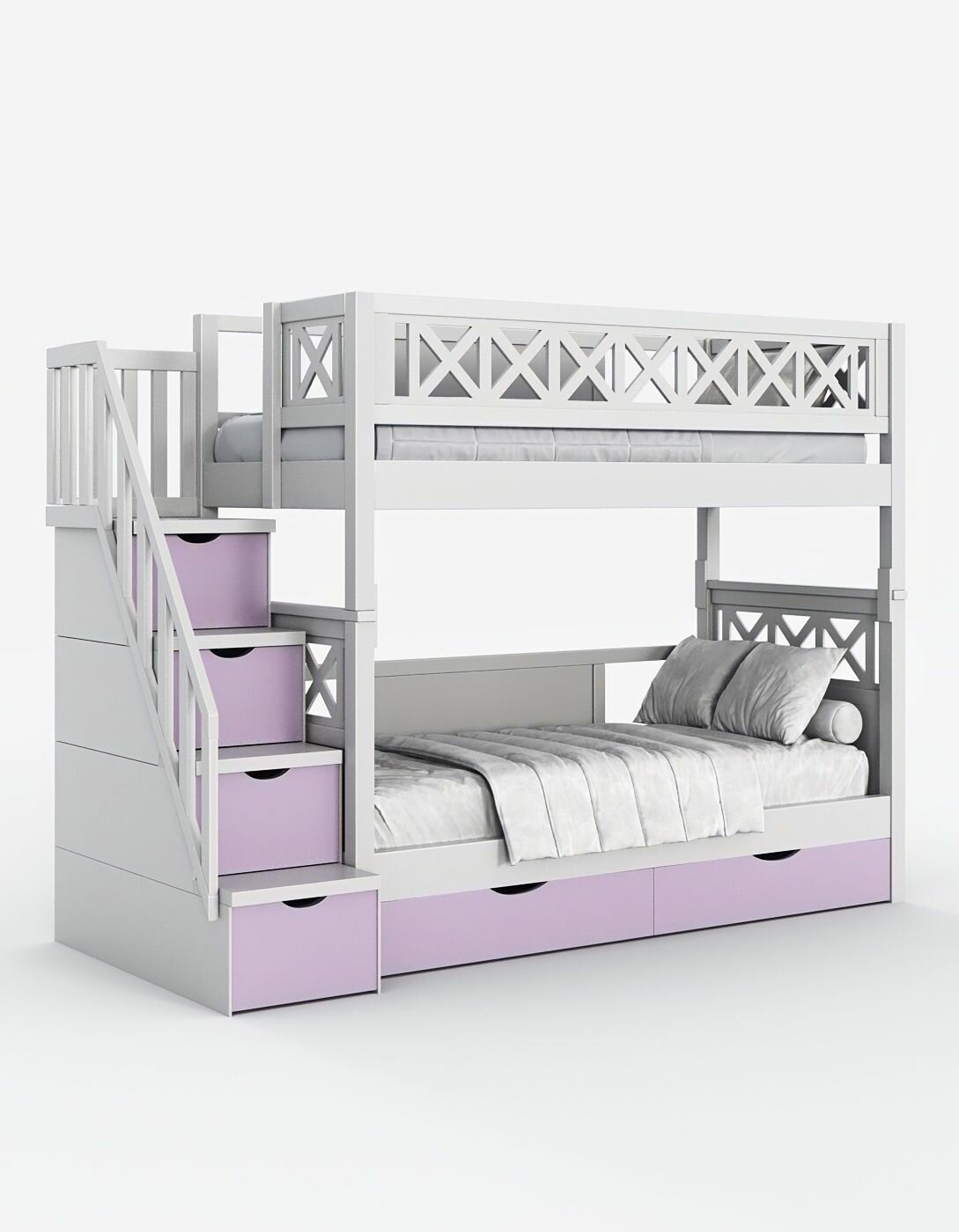 Двухъярусная кровать Прованс, спальные места 90х190. Цвет: Белый фиолетовый