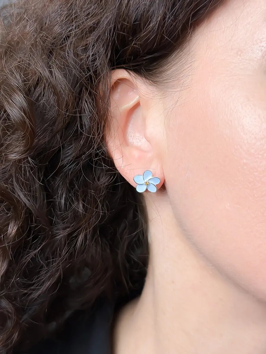 Серьги пусеты, серебро, 925 проба, родирование, цитрин, эмаль