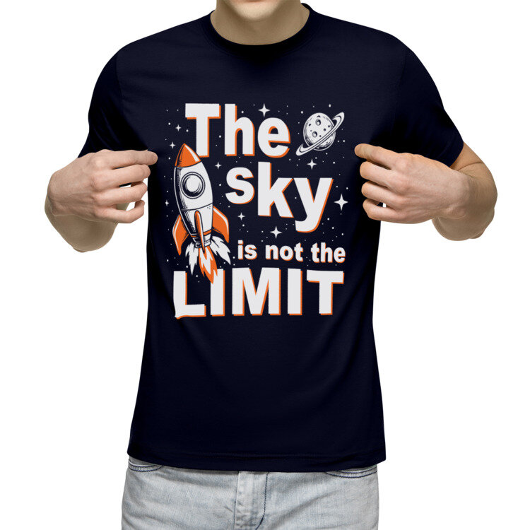 Мужская футболка «С надписью The sky is not the limit» (темно-синий, 2XL)
