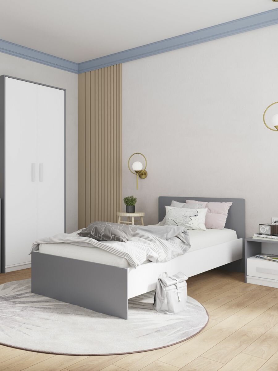 Домани Кровать Кэнди ККР-2 0,9 972х750х2032, Графит/Белый