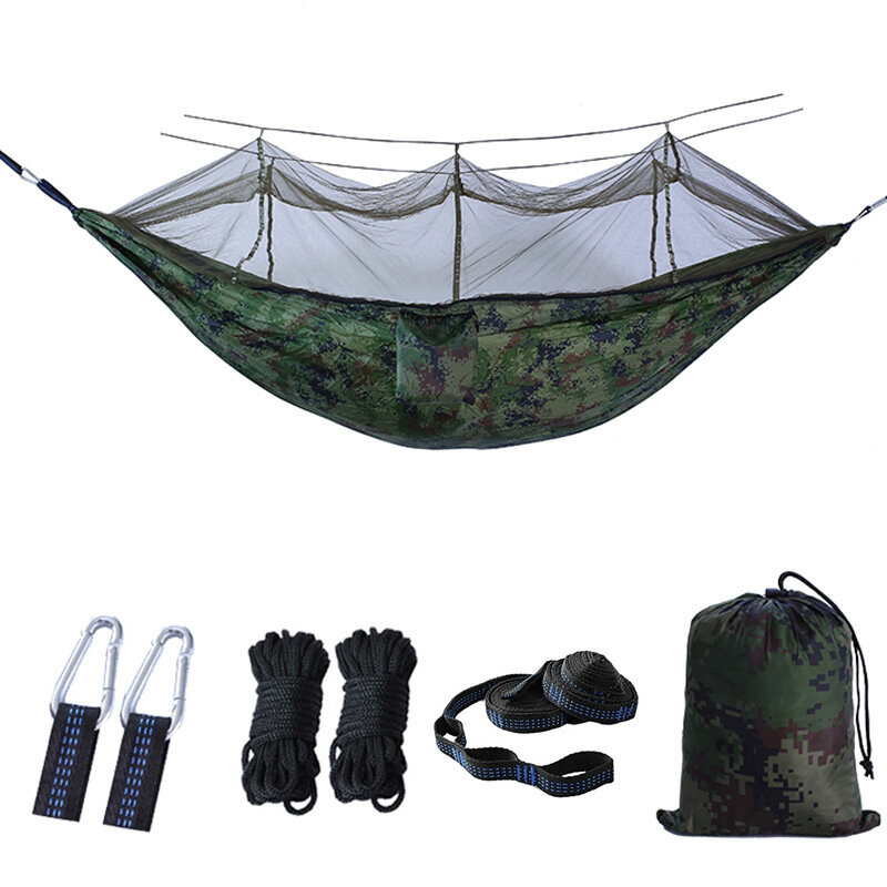 Подвесной гамак с противомоскитной сеткой для кемпинга на открытом воздухе, защита от комаров и переворачивания.