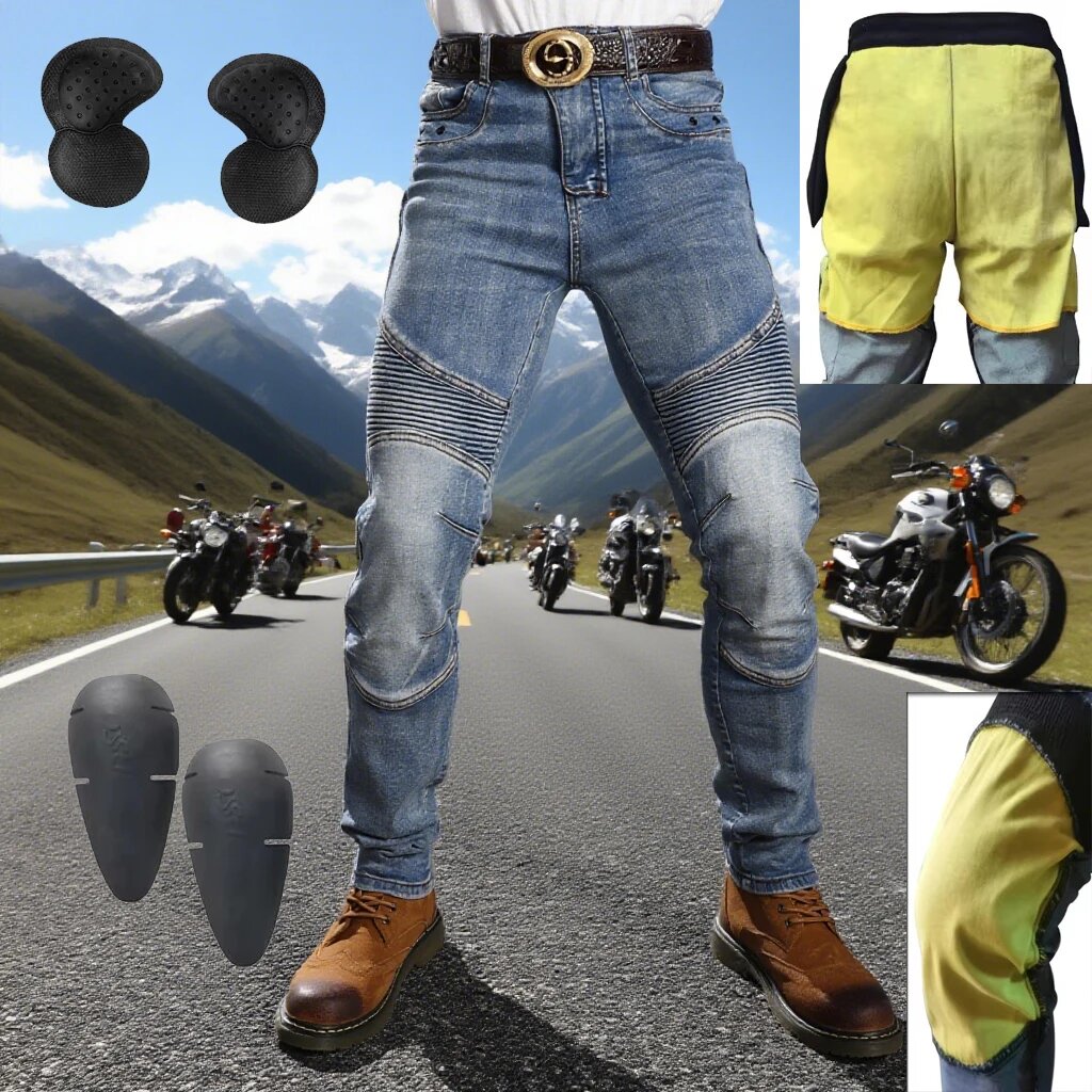 Мужские Мотоджинсы Из Кевлара И Арамида, Огнестойкие, С Защитой Коленей, Для 2XL, 03 Blue A Plus