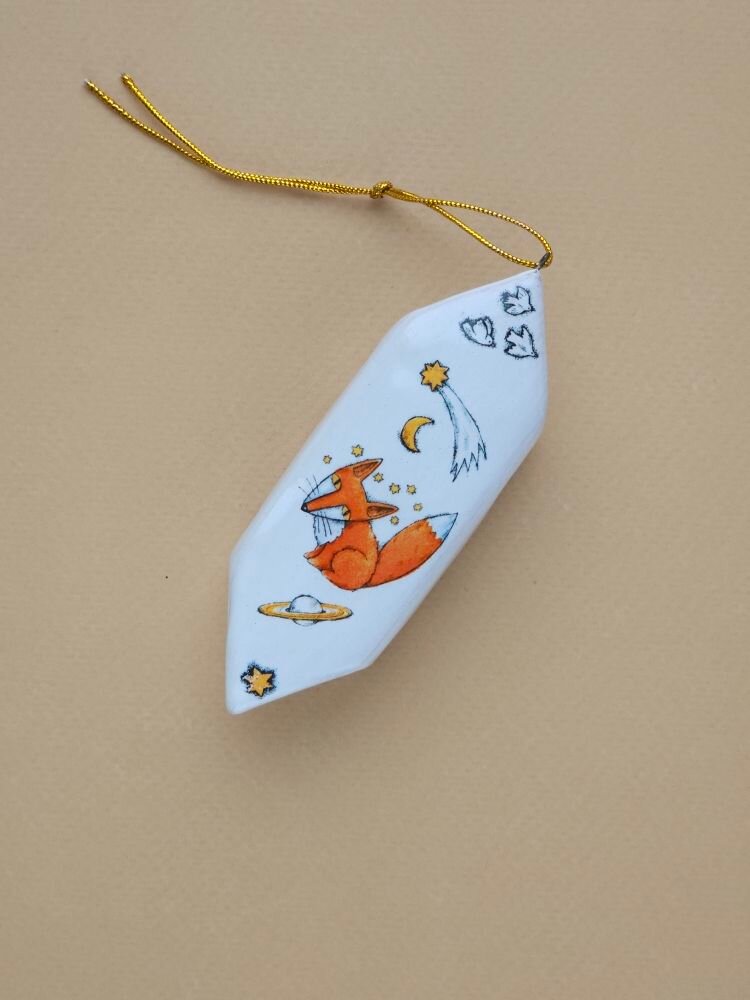 Ёлочная игрушка "Конфетка "Лис". Ярославская майолика. Керамика ручной работы. Сделано в России.