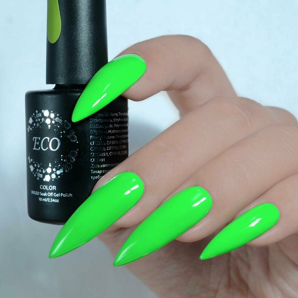 Гель-лак ECO Professional "Неон", №126 салатовый, плотный, глянцевый, LED/UV, 10мл