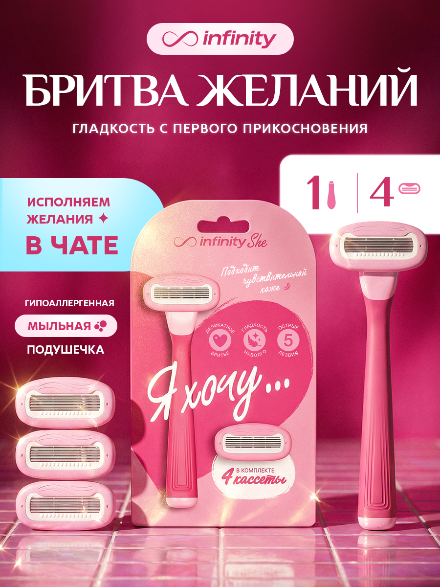 Бритва женская Infinity «Бритва Желаний», с увлажняющей полоской, многоразовая, 5 лезвий