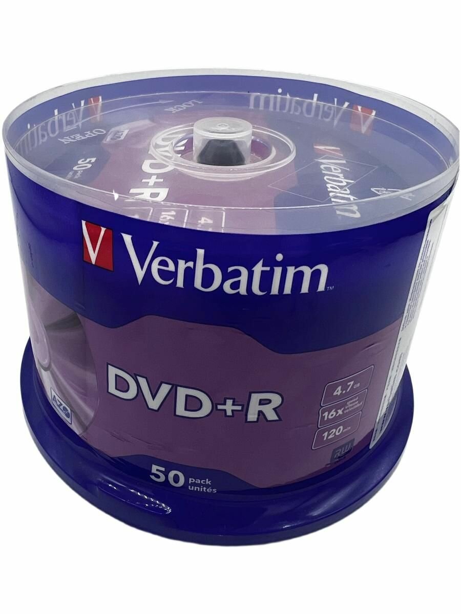 Диск для записи Verbatim DVD+R 50шт, 16Х/4,7Gb/120min