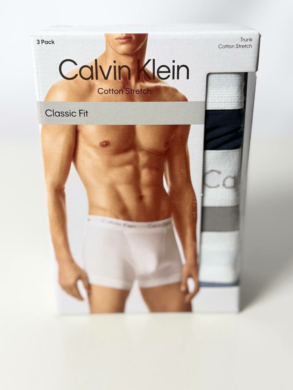 Трусы CALVIN KLEIN Trunk 3 PACK, комплект из 3 шт., размер M, синий, голубой, серый — фото 1