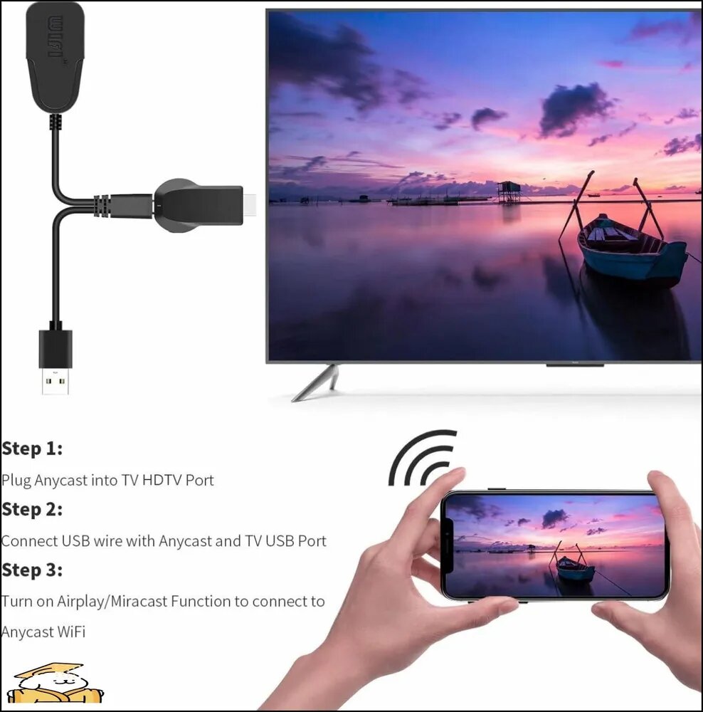 Anycast беспроводной дисплей адаптер HDMI USB 3-в-1 для мобильного устройства на телевизор/проектор/монитор