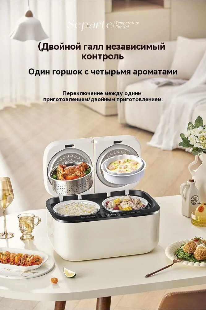 Мультиварка dfb Рисоварка с двойным управлением 2.5L с двойной чашей для одновременного приготовления — фото 1