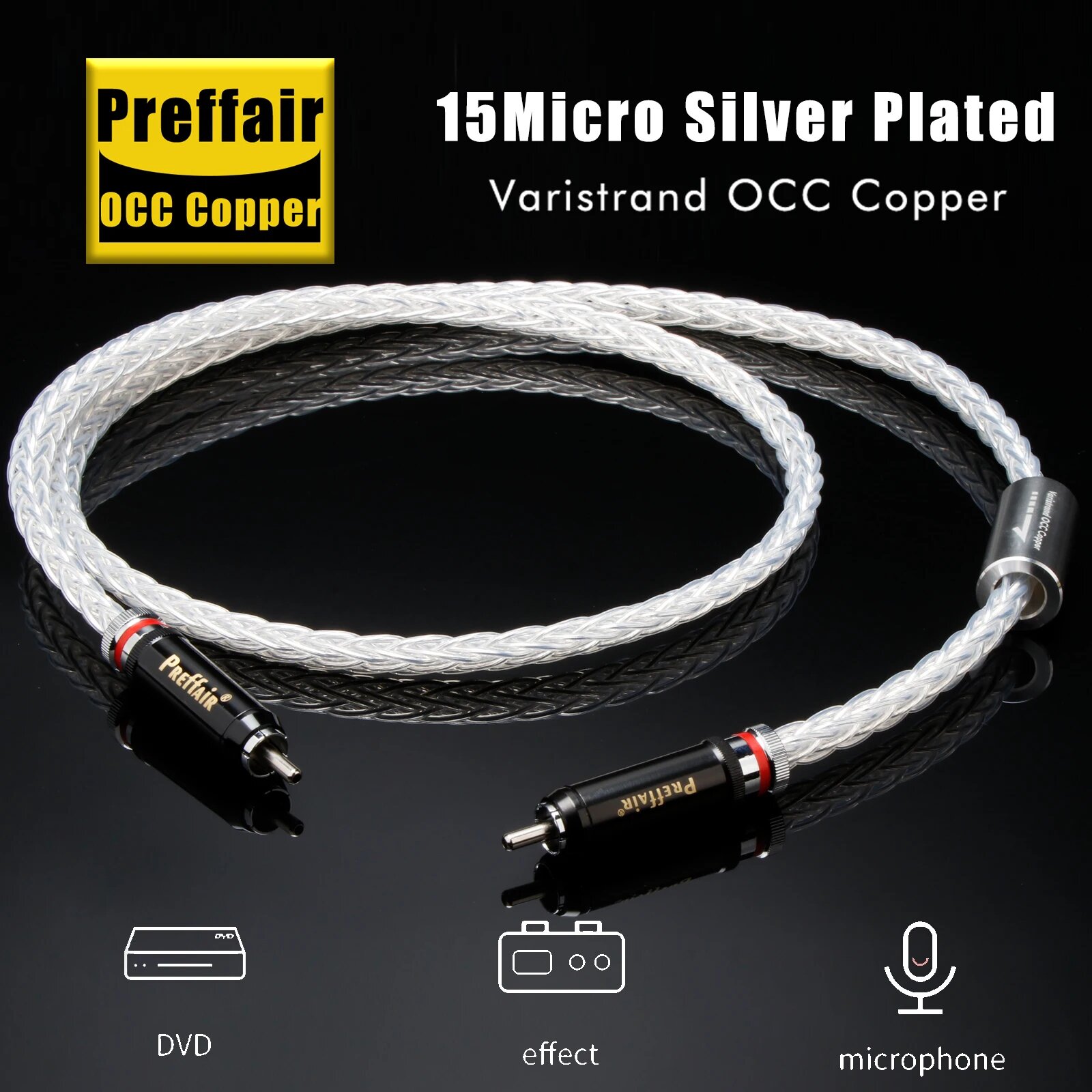 RCA кабель Hi-Fi 12 жил 7N OCC посеребренный самозащелкивающийся 1PCS, 1.5 m