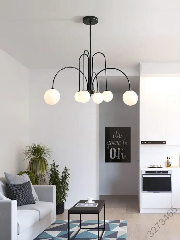 Люстра подвесная G9 40 Вт со стеклянными плафонами, черная, для гостиной, 6 ламп, 75 см