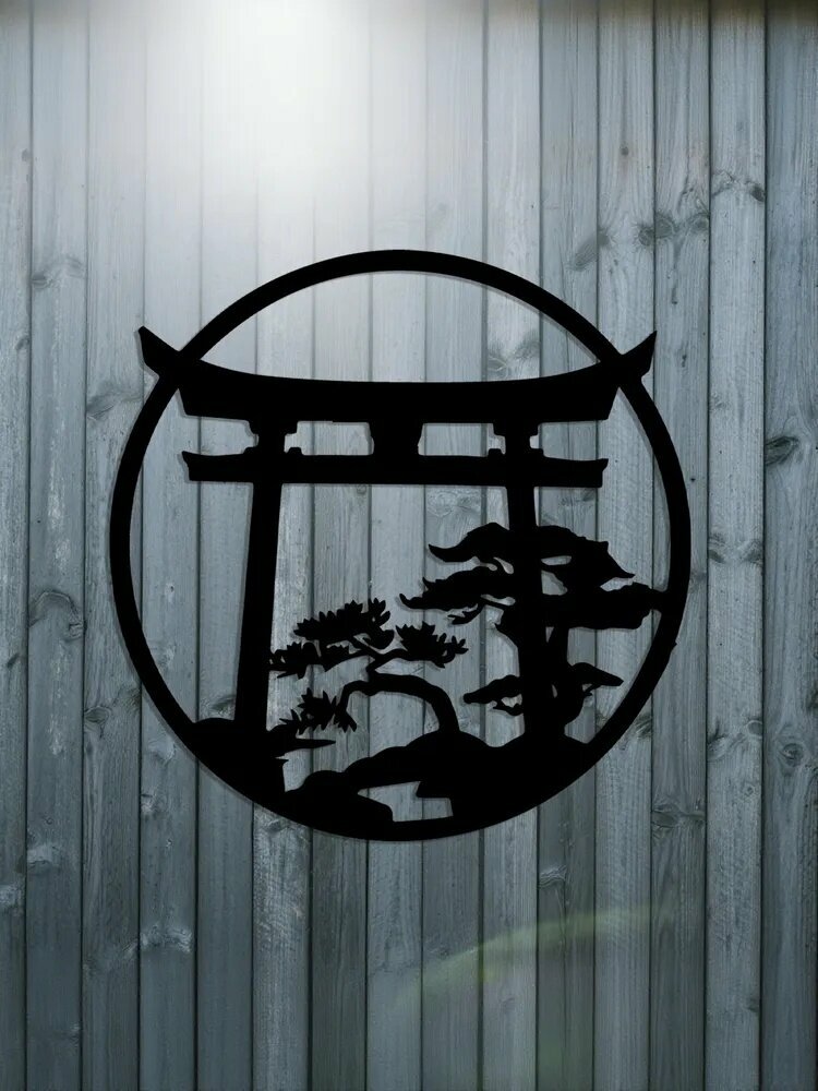 Декоративные металлические изделия для стены бренда Юмит в японском стиле: с элементами тории, металлические декоративные деревья в горшках для стены