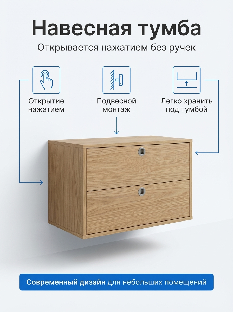 Тумба подвесная для гостиной, для спальни, для прихожей 60х50х30 Дуб