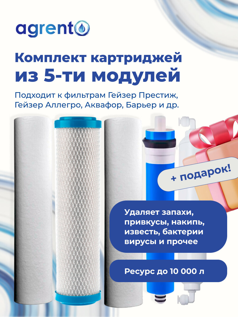 Комплект сменных к осмо 50, Гейзер престиж, аллегро, Аквафор и др. фильтрам обратного осмоса + подарок